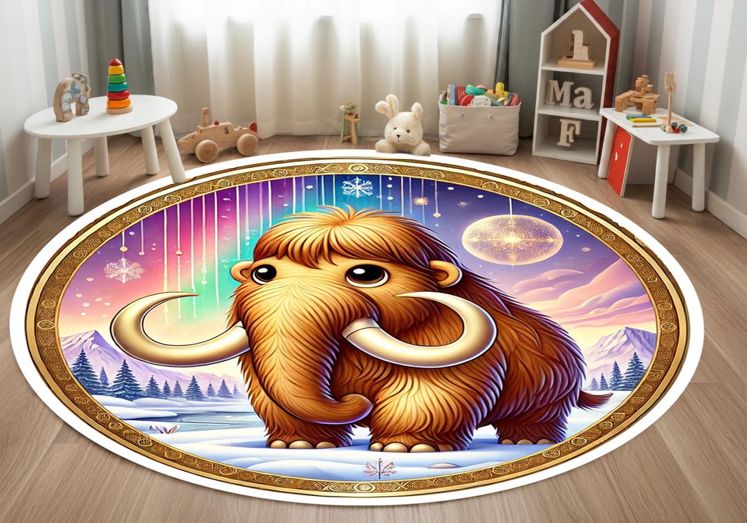 Adorable, Ice Age, Mammoth Rug, Round Winter Wonderland Carpet, Cute ...