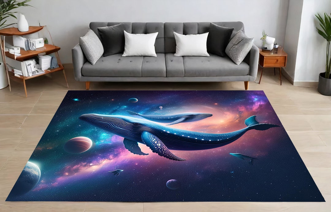 Interstellar Whales Rug, Whales Swimming in Space Rug, Ethereal Design ...