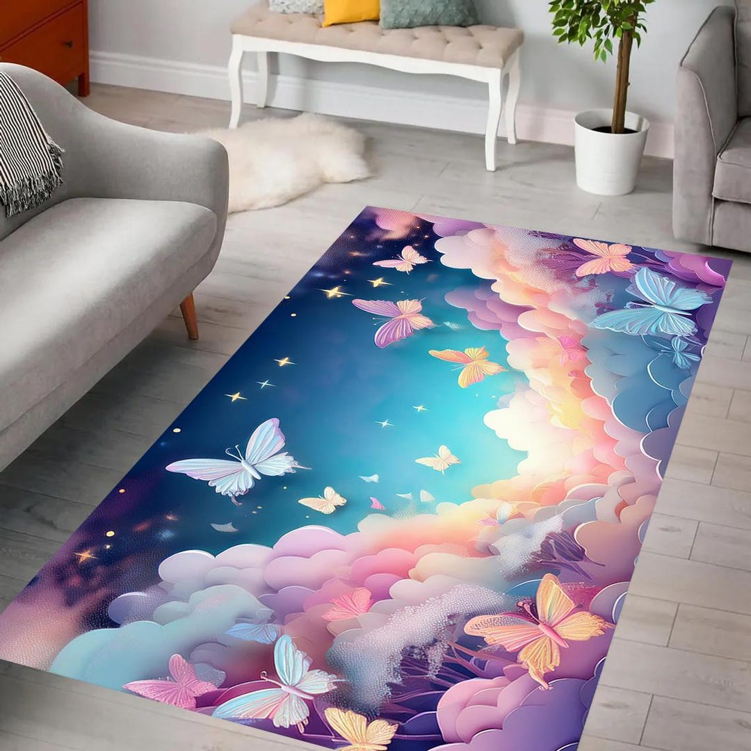 Butterfly Sky Rug, Dreamy Clouds Rug, Ethereal Starry Night, Magical ...