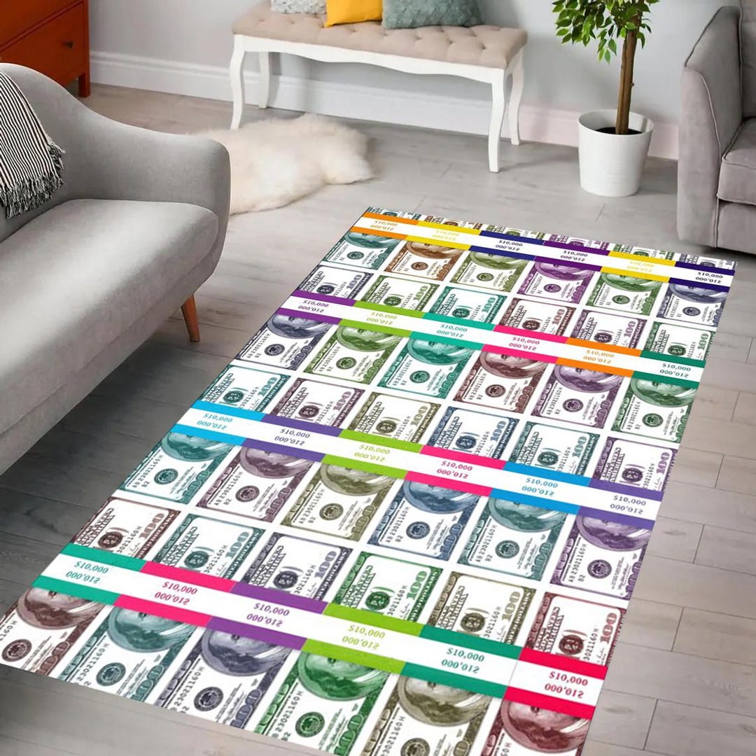 Cash Stacks Rug, Colorful Hundred Dollar Bills, Modern Pop Art Decor ...