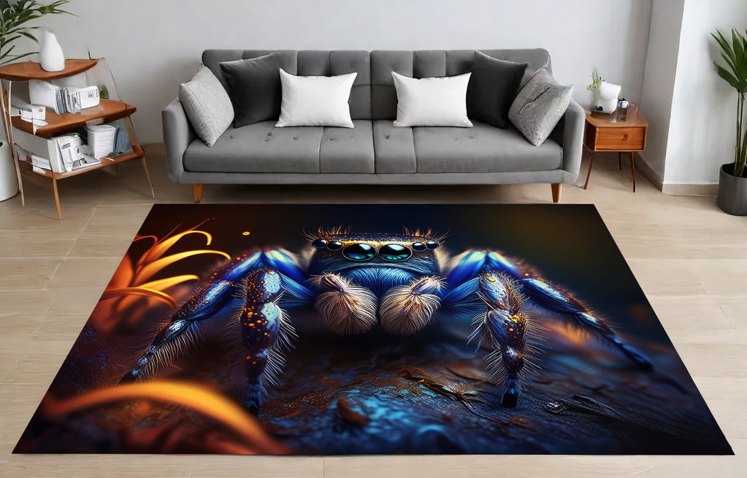 Blue Jumping Spider Rug, Detailed Insect Rug, Vibrant Colors Rug ...