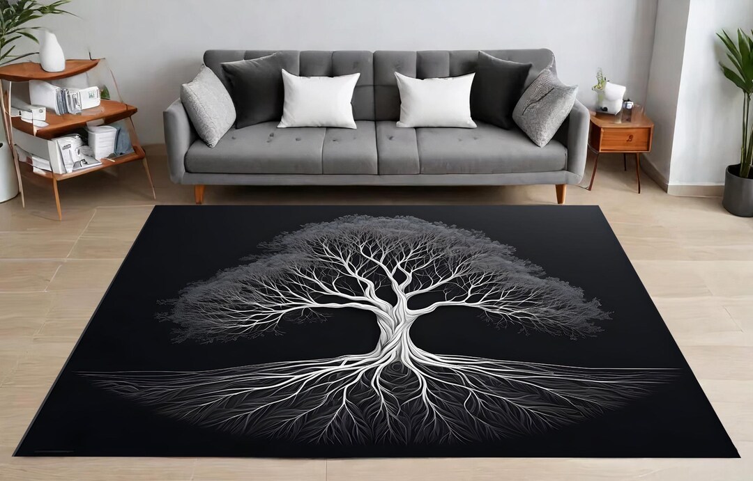 Tree of Life Rug, Monochrome Rug, Line Art, Minimalist Rug, Unique Gift ...