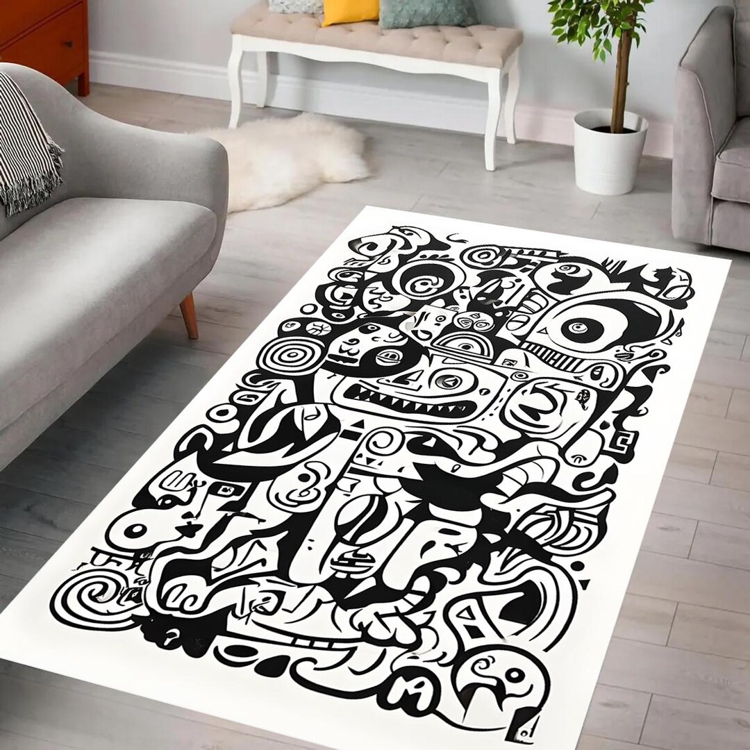 Abstract Faces Rug, Shapes Rug, Line Art, Modern Rug, Surreal Doodles ...
