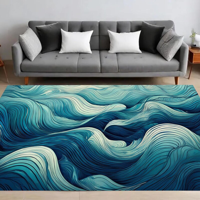 Aqua and White Rug - Etsy