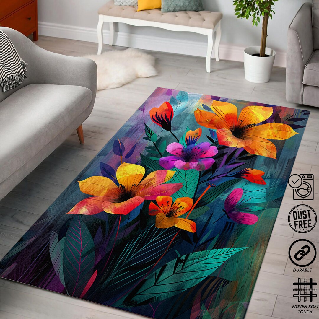 Colorful Floral Rug , Bedroom, Living Room, Kitchen, Office, Floral Rug ...