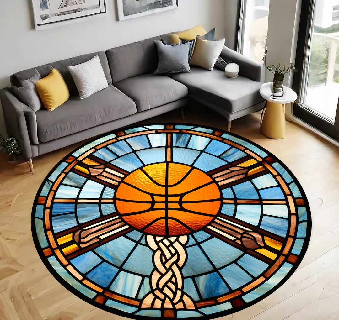 Stained Glass Rug, Basketball Rug, Unique Sports Rug, Game Rooms ...