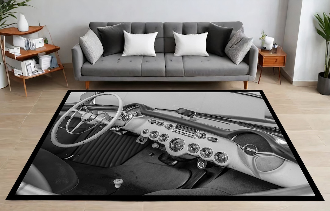 Retro Car Rug - Vintage Chevrolet Corvette C1 Rug ,classic Car Pattern ...