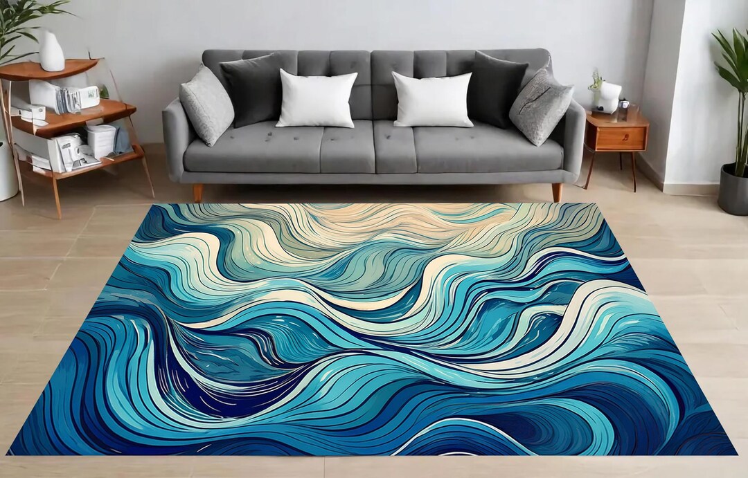 Ocean Wave Flow Rug, Aqua Water Pattern, Modern Coastal Art, Beach ...