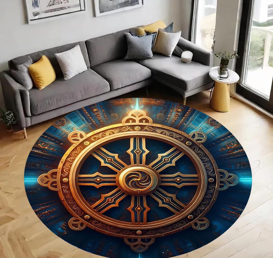 Dharma Wheel Rug, Cosmic Design, Spiritual Awakening, Buddhist Symbol ...