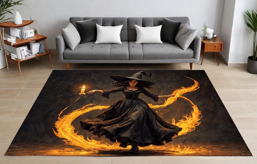 Enchanting Witch Rug, Dark Fantasy Rug, Magic Rug, Flames Rug, Rug Art ...