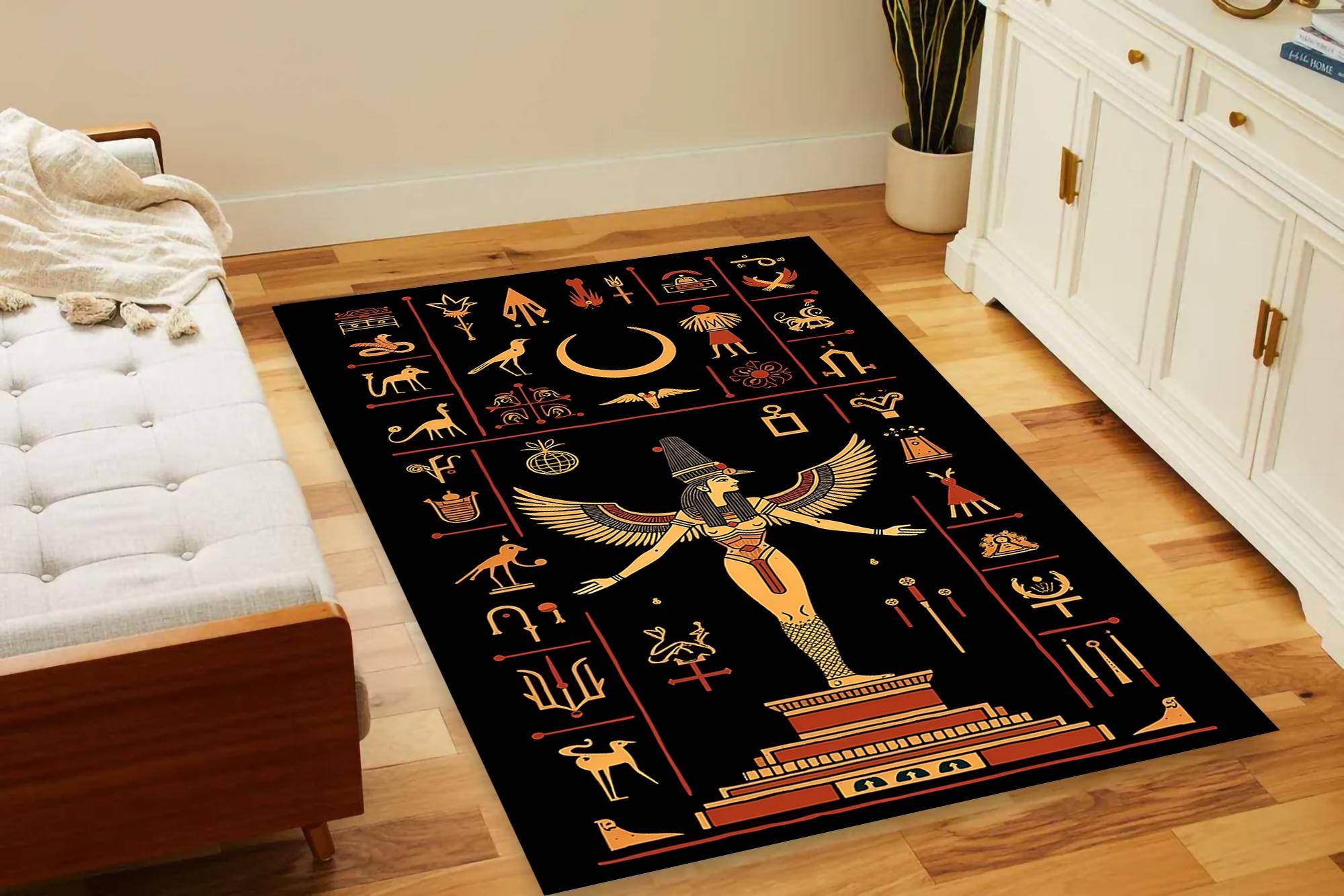 Ancient Egyptian Goddess Rug, Mystical Hieroglyphics, Winged Isis, Moon ...