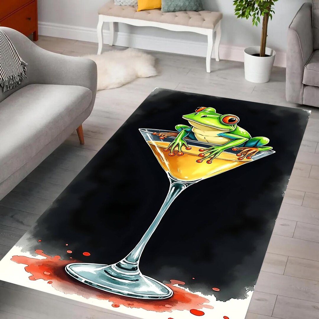 Whimsical Frog Rug, Martini Rug, Vivid Tree Frog, Bold Watercolor Style ...