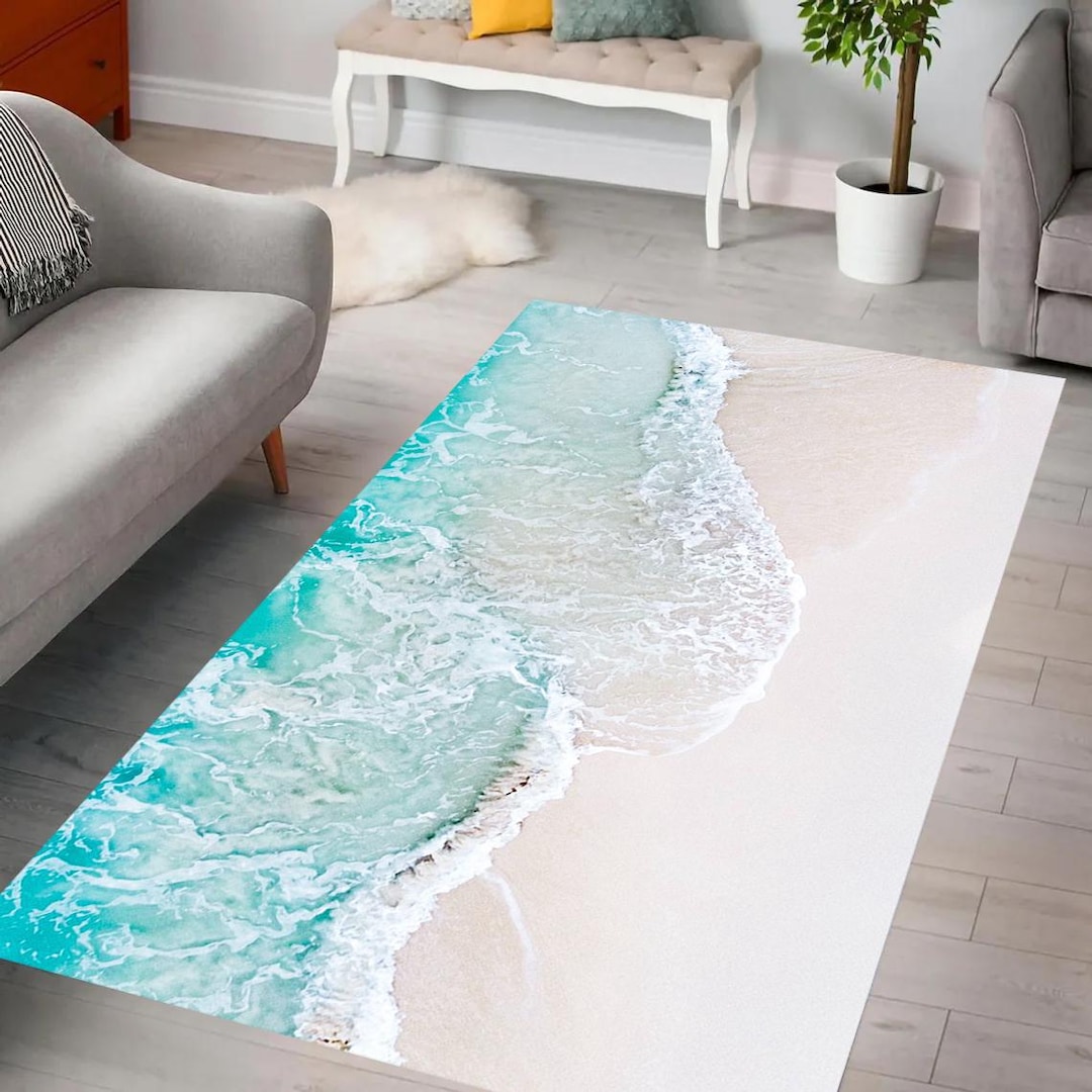 Ocean Waves Rug, Beach View Rug, Serene Coastal Design, Nature Inspired ...