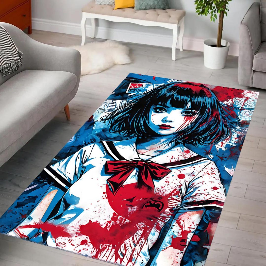 Surreal Manga Horror Rug, Bloody Rug, Dark Anime Rug, Modern Rug ...