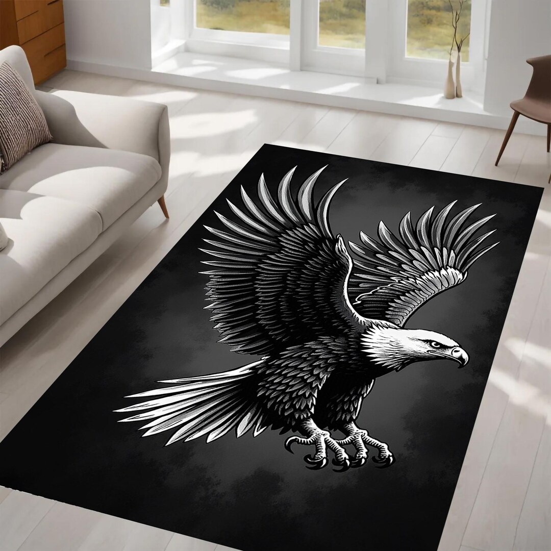 Majestic Eagle Rug, Bold Monochrome Bird Design, Soaring Predator in ...