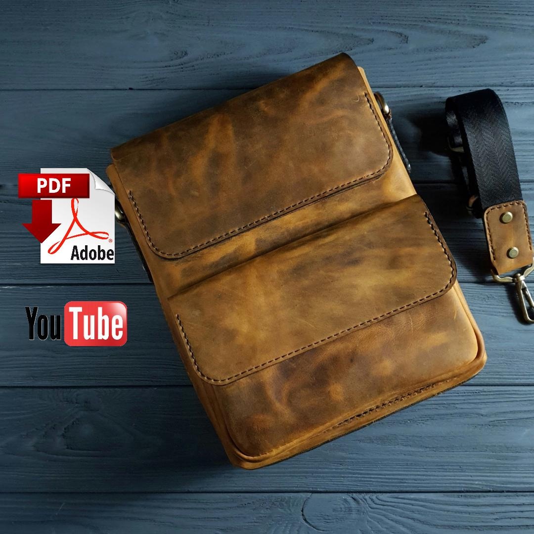 Men's Leather Crossbody Bag PDF Pattern: DIY Messenger Bag (video ...