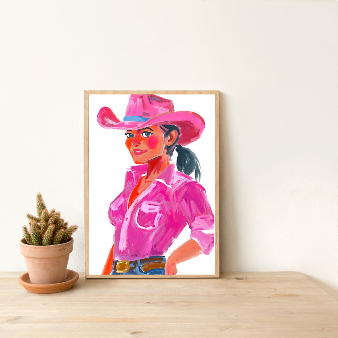 Pink Cowgirl Portrait Print Digital Download Western Art Decor - Etsy