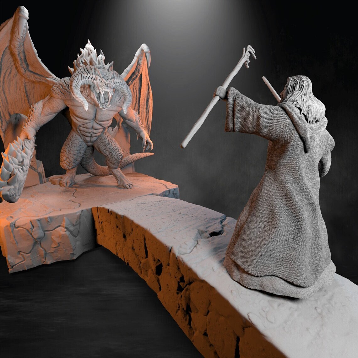 Balrog Vs Gandalf Diorama pre Supported and Unsupported, LOTR Stl File ...