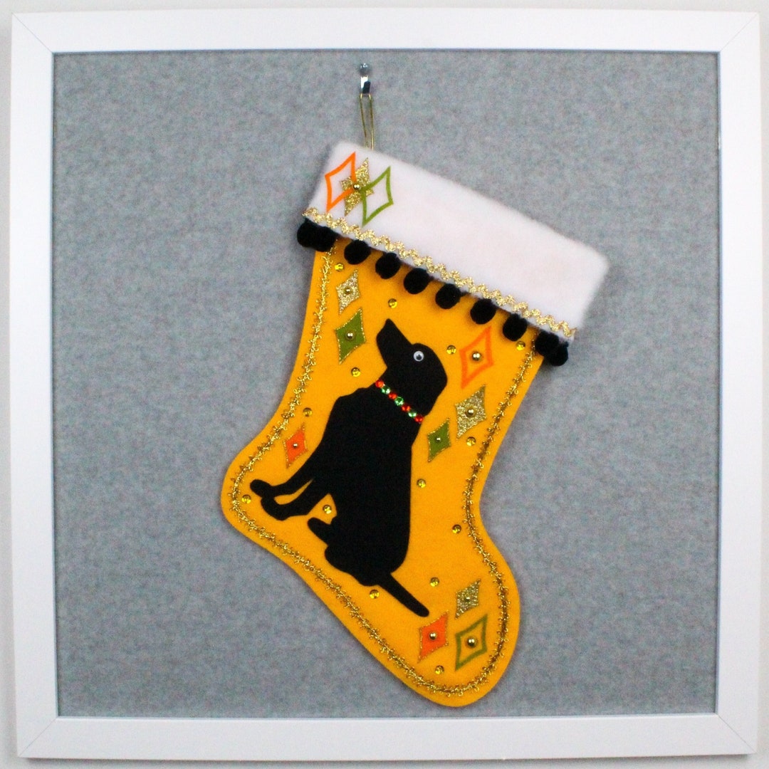 Black Lab Labrador Retriever Dog on Gold Felt Handmade Christmas ...