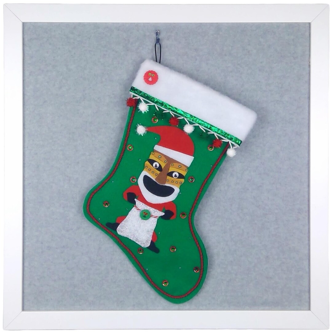 Tiki Santa 15 Christmas Stocking Free Personalization Holiday Green ...