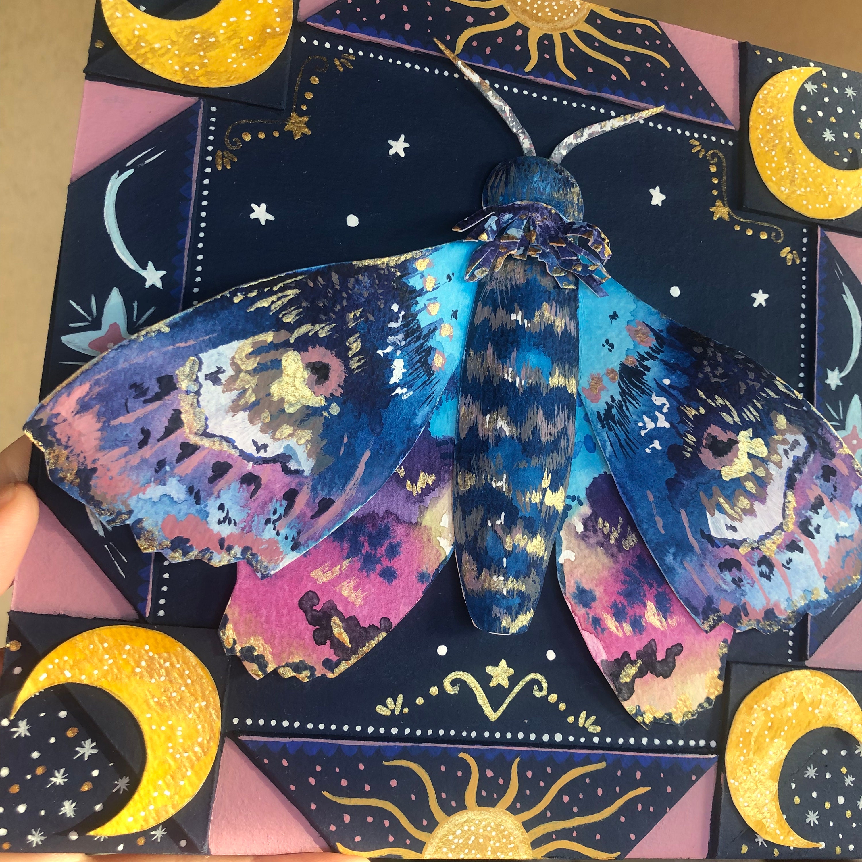 Midnight Moth, Original Painting Moth Paper Cut Art, Paper Cutting ...