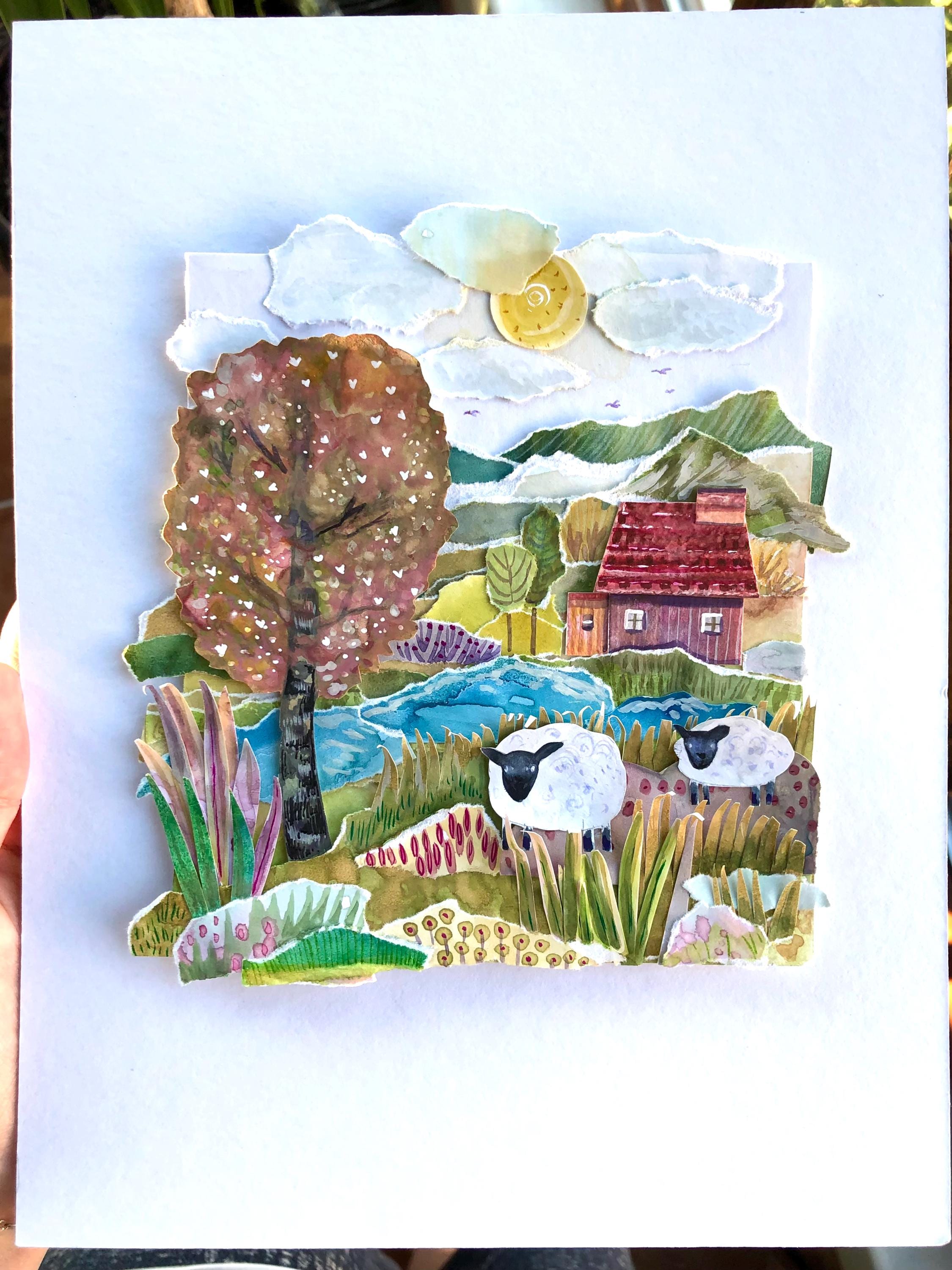 Original Landscape Paper Collage Art: Hand-painted Mixed Media ...