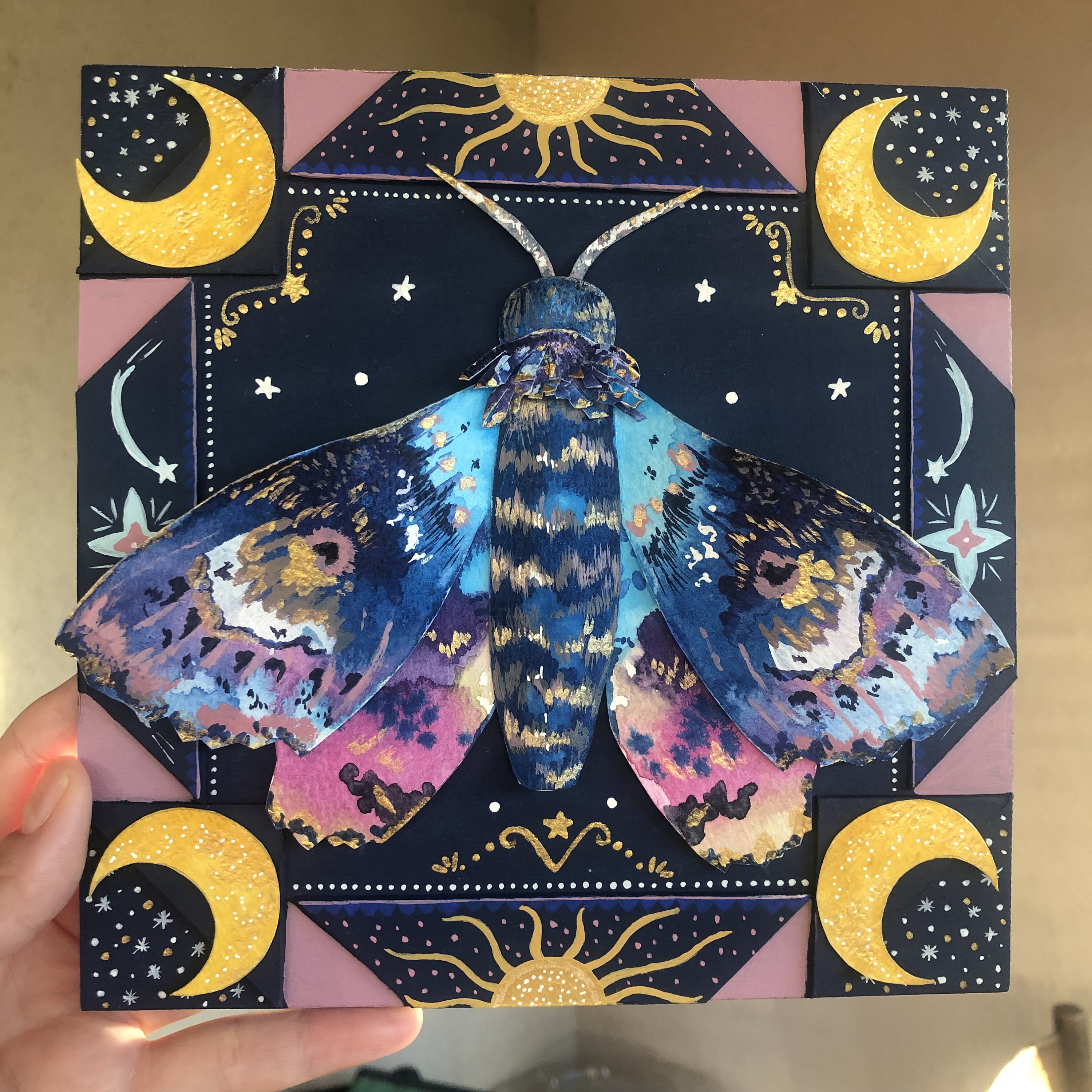 Midnight Moth, Original Painting Moth Paper Cut Art, Paper Cutting ...