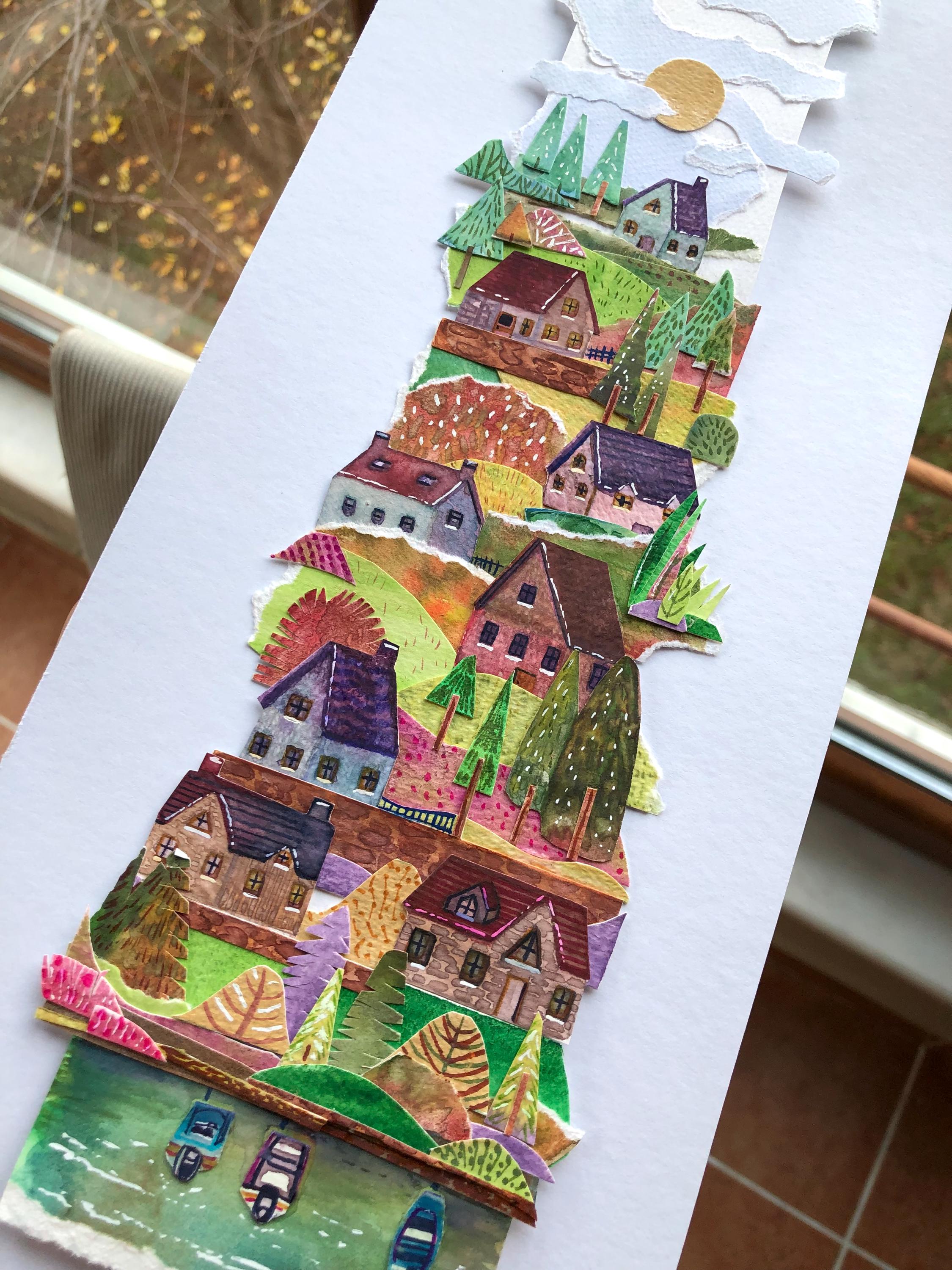 Coastal Paper Collage Art: Hand-painted Watercolor Landscape - Etsy