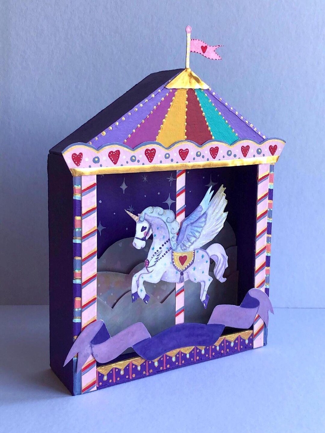 Personalized Carousel Flying Horse Shadow Box Diorama: Unique Fantasy ...