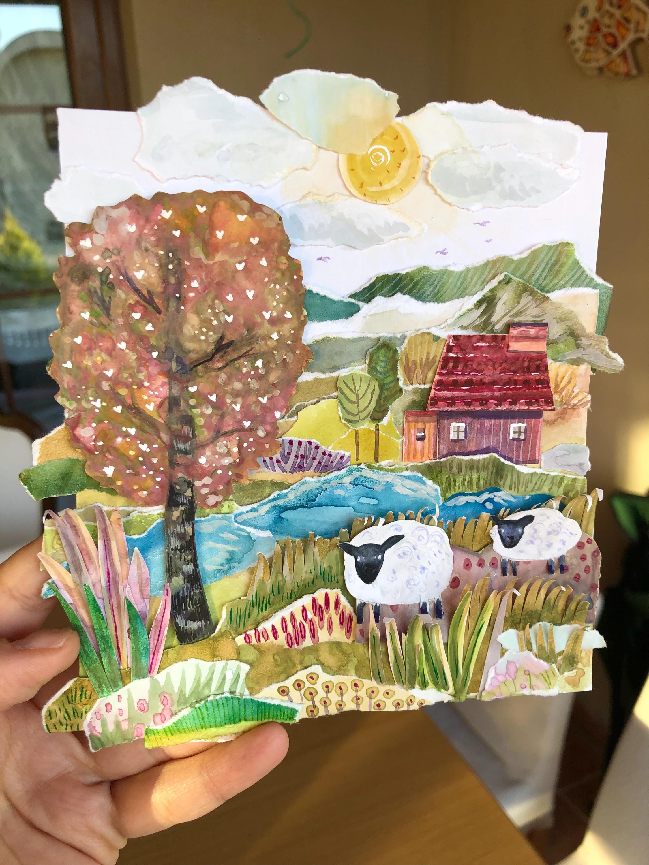 Original Landscape Paper Collage Art: Hand-painted Mixed Media ...