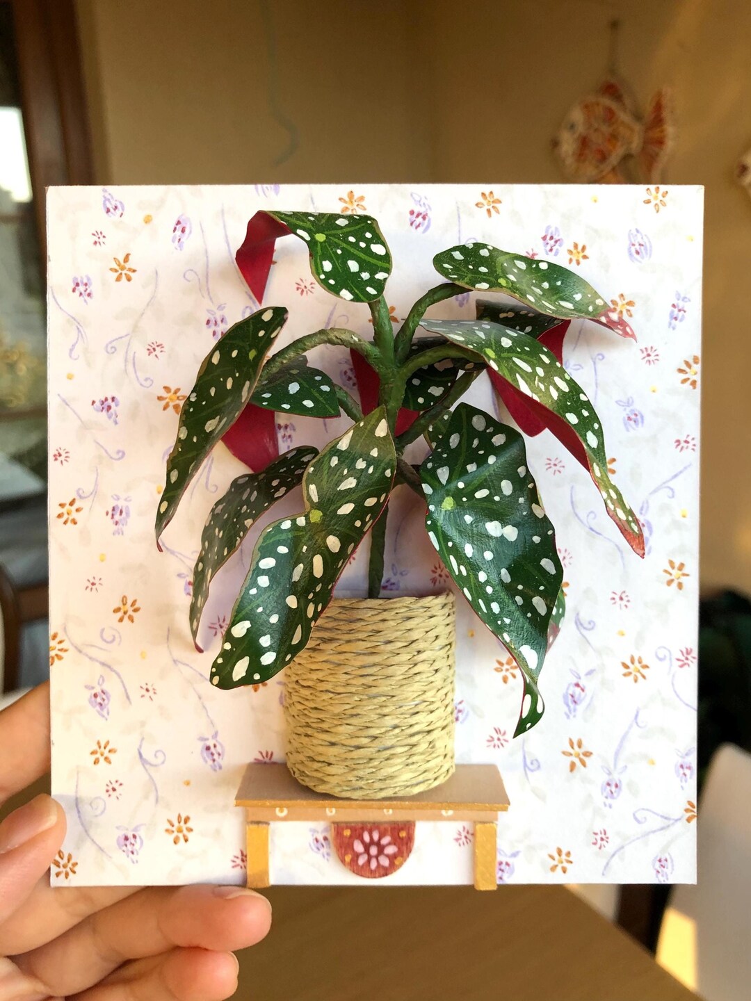 Begonia Paper Plant Wall Art,handmade Miniature Paper Plant Diorama ...