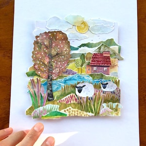 Original Landscape Paper Collage Art: Hand-painted Mixed Media ...