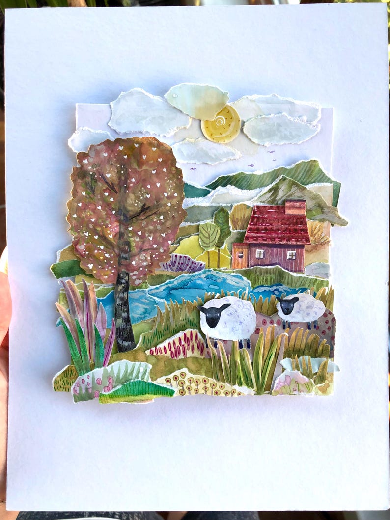 Original Landscape Paper Collage Art: Hand-painted Mixed Media ...