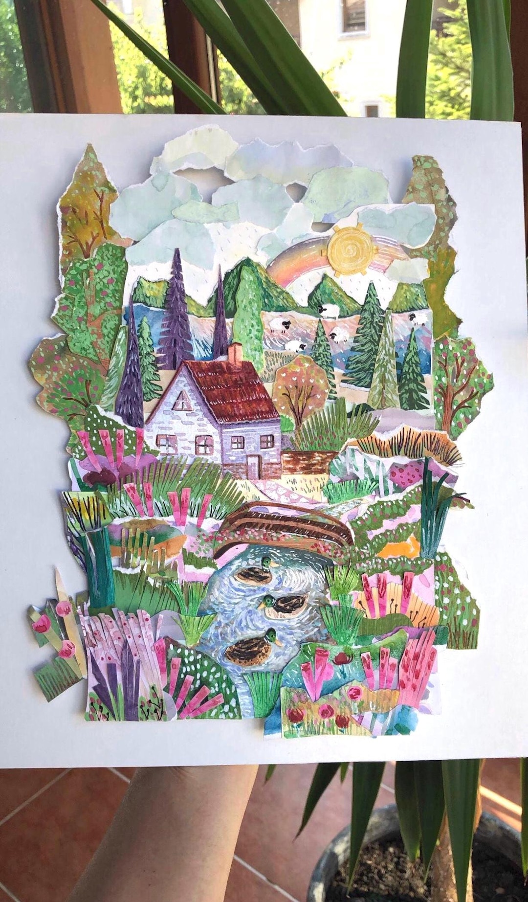Original Hand Painted Textured Paper Collage: Whimsical Rustic ...