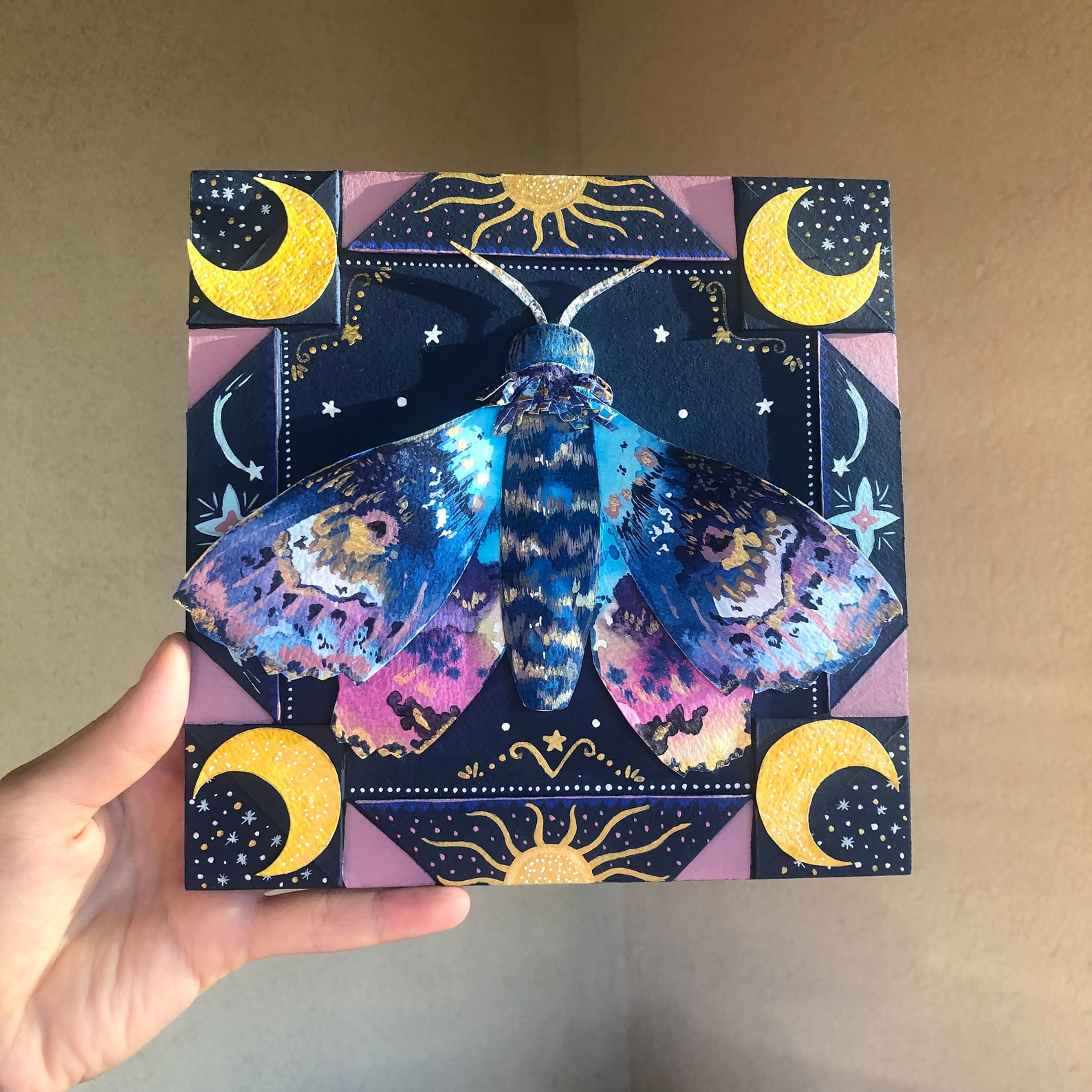 Midnight Moth, Original Painting Moth Paper Cut Art, Paper Cutting ...