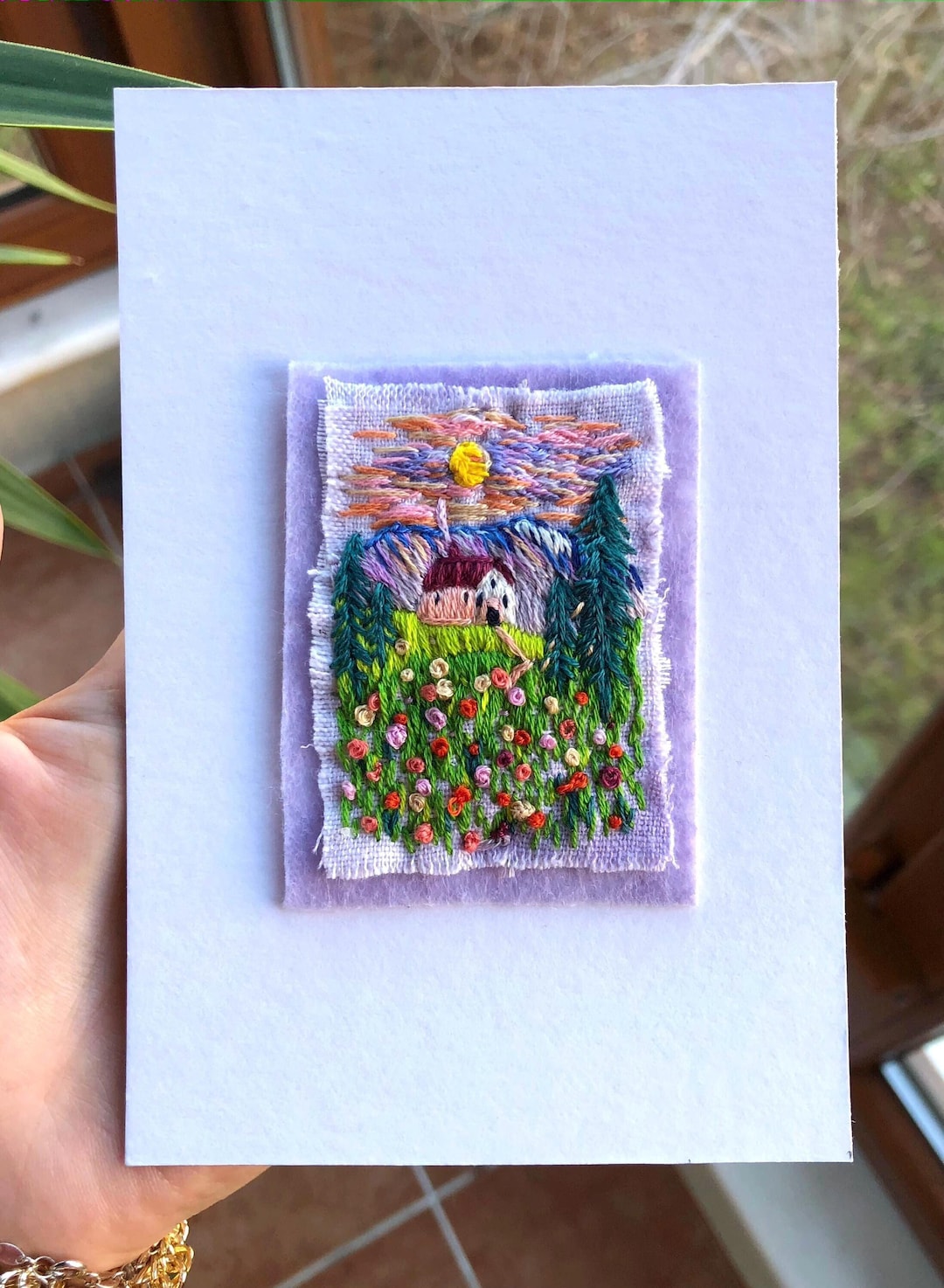 Miniature Hand Embroidered Landscape Wall Art, Finished Textile Wall ...