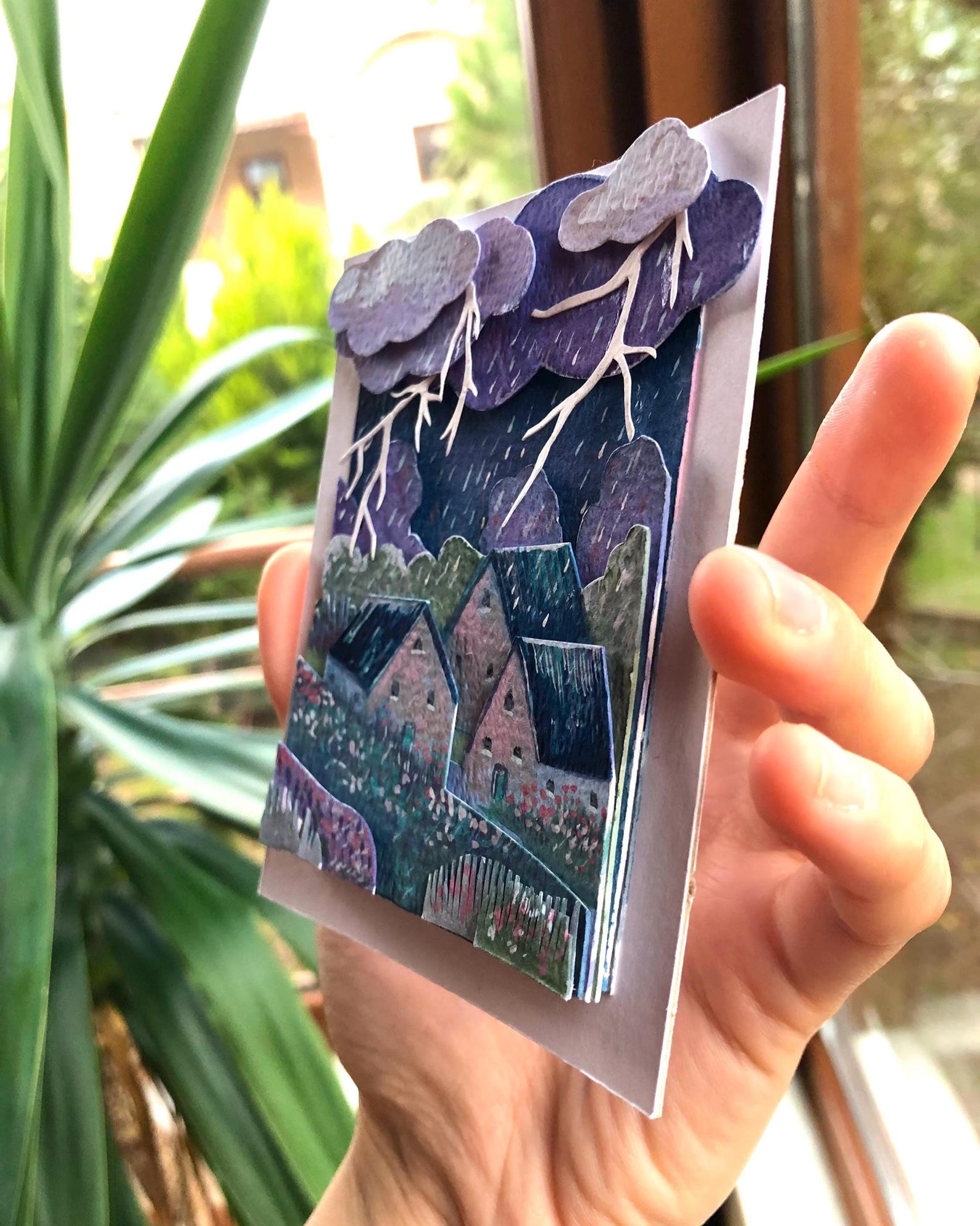Stormy Night Cottage Paper Diorama: Original Country Landscape Collage ...