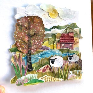 Original Landscape Paper Collage Art: Hand-painted Mixed Media ...