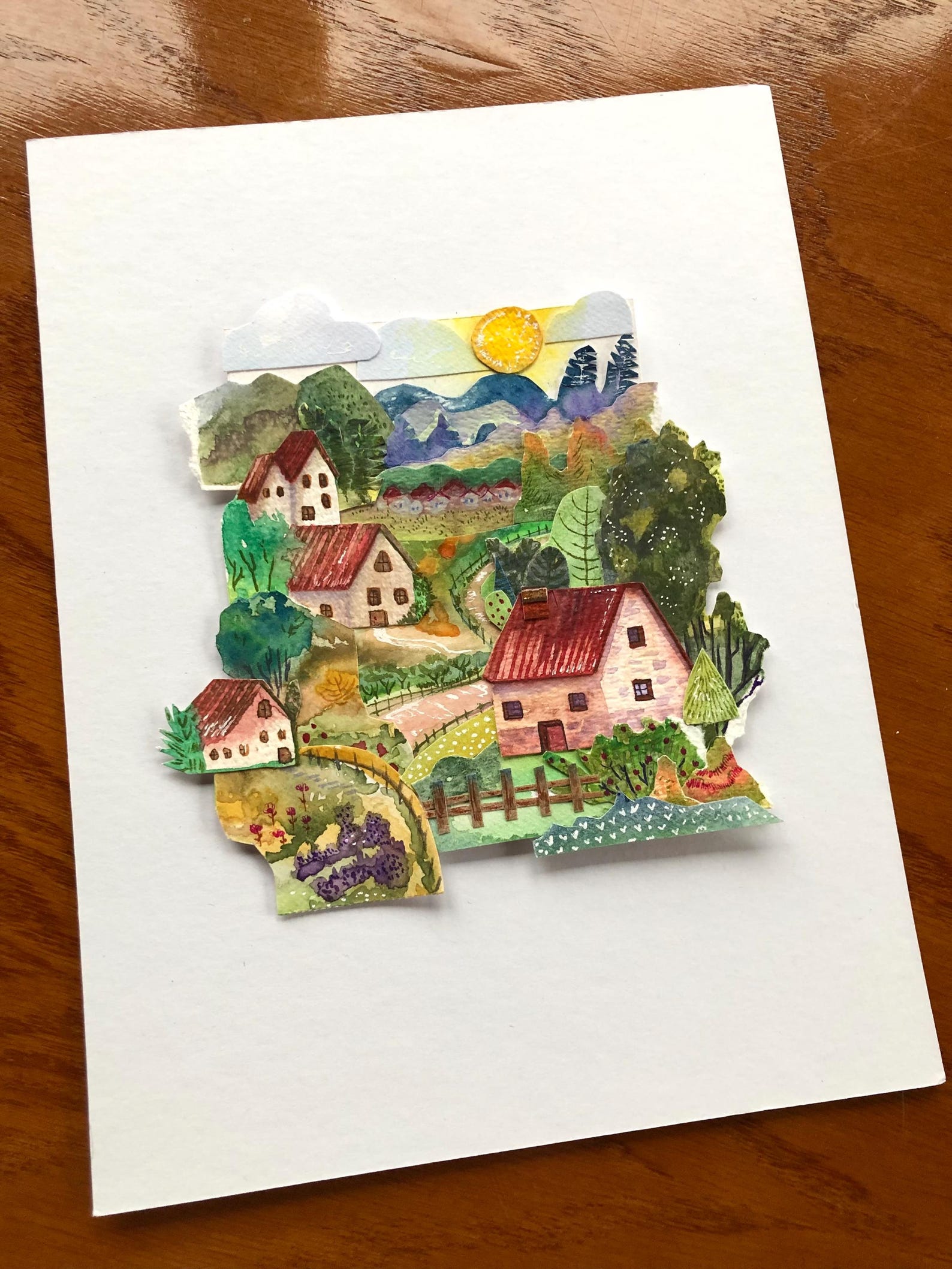 Cottage Village Paper Collage Art,landscape Collage Art,handmade Mixed ...