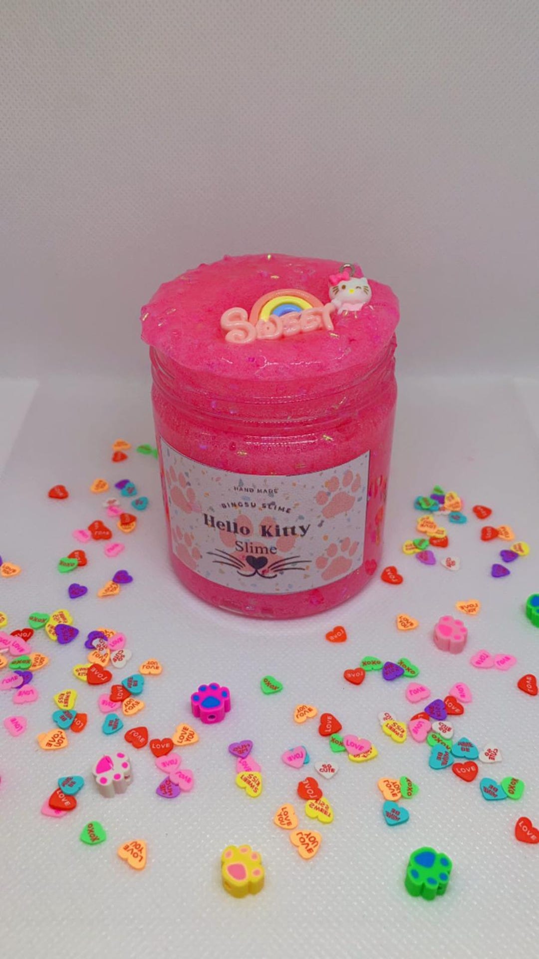 Hello Kitty 4oz Bingsu Slime, Hot Pink, Strawberry Scented, Cute Charms ...