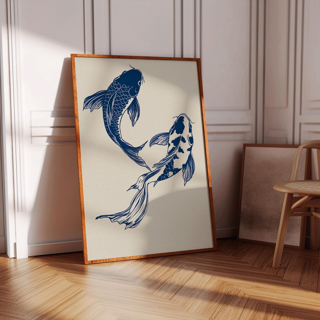 Koi Fish Art Print, Koi Poster, Japanese Print, Vintage Print, Trendy Wall Art, Digital Print ...