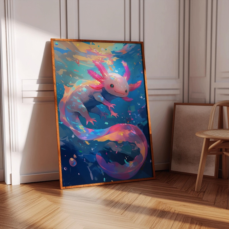 Axolotl Art Print, Gfp Axolotl Poster, Amphibian Art, Axolotl Poster ...