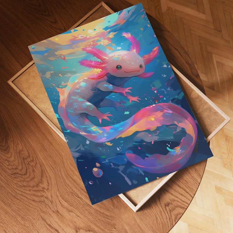 Axolotl Art Print, Gfp Axolotl Poster, Amphibian Art, Axolotl Poster ...