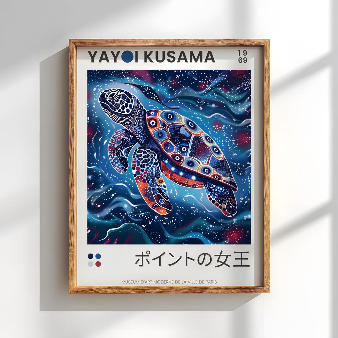 Yayoi Kusama Turtle Art Print: Contemporary Japanese Pointillism Sea ...