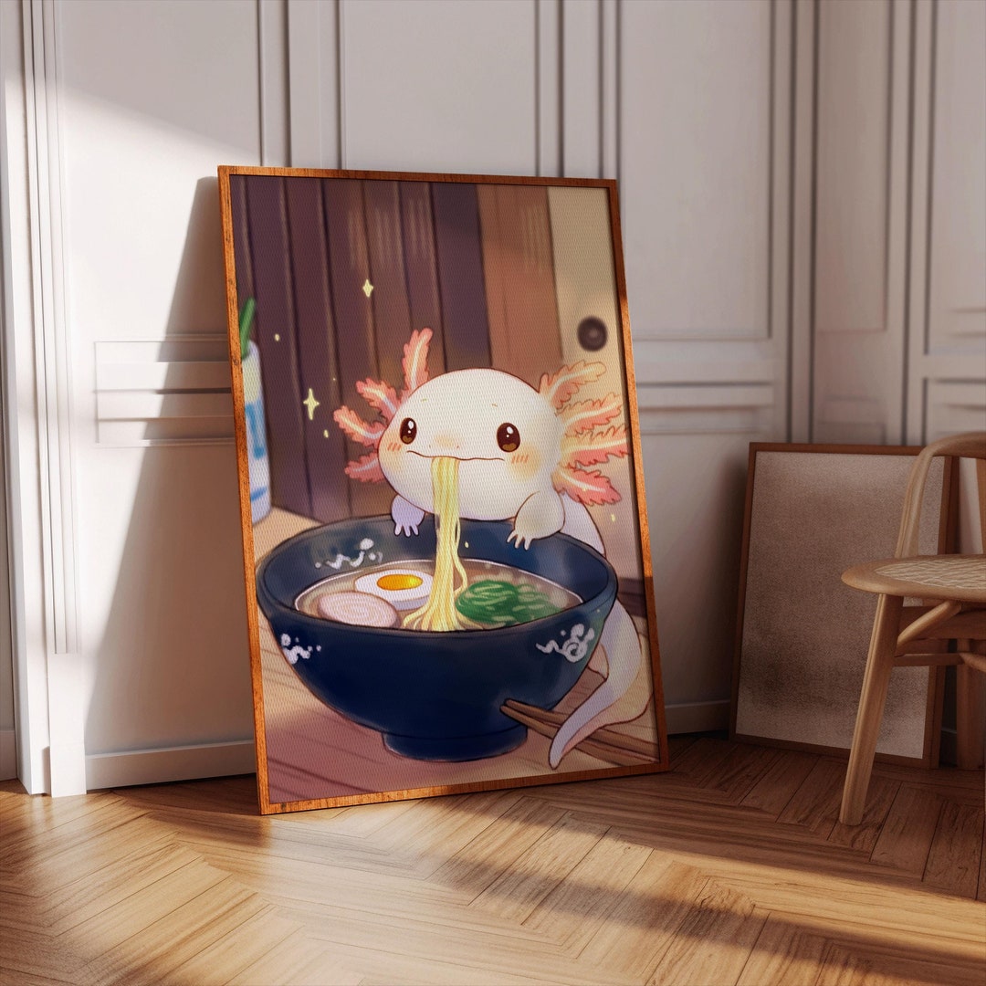 Axolotl Art Print, Axolotl Eating Ramen, Axolotl Poster, Tokyo Noodles ...