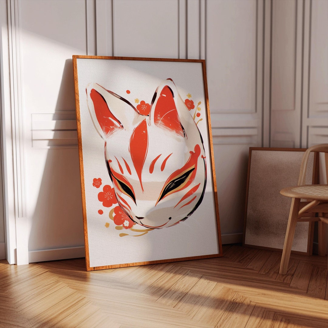 Kitsune Mask Art Print, Traditional Japanese Kitsune, Japanese Folklore ...
