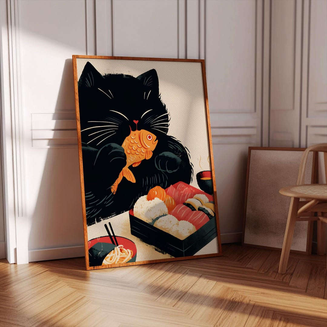 Anime Food Poster, Sushi Cat Poster, Cat Ramen Poster, Gift for Cat ...