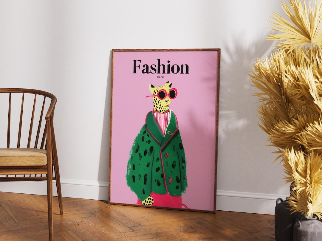 Fashion Cheetah Poster Paris Wall Art, Stylish Animal Print, Trendy Cat ...