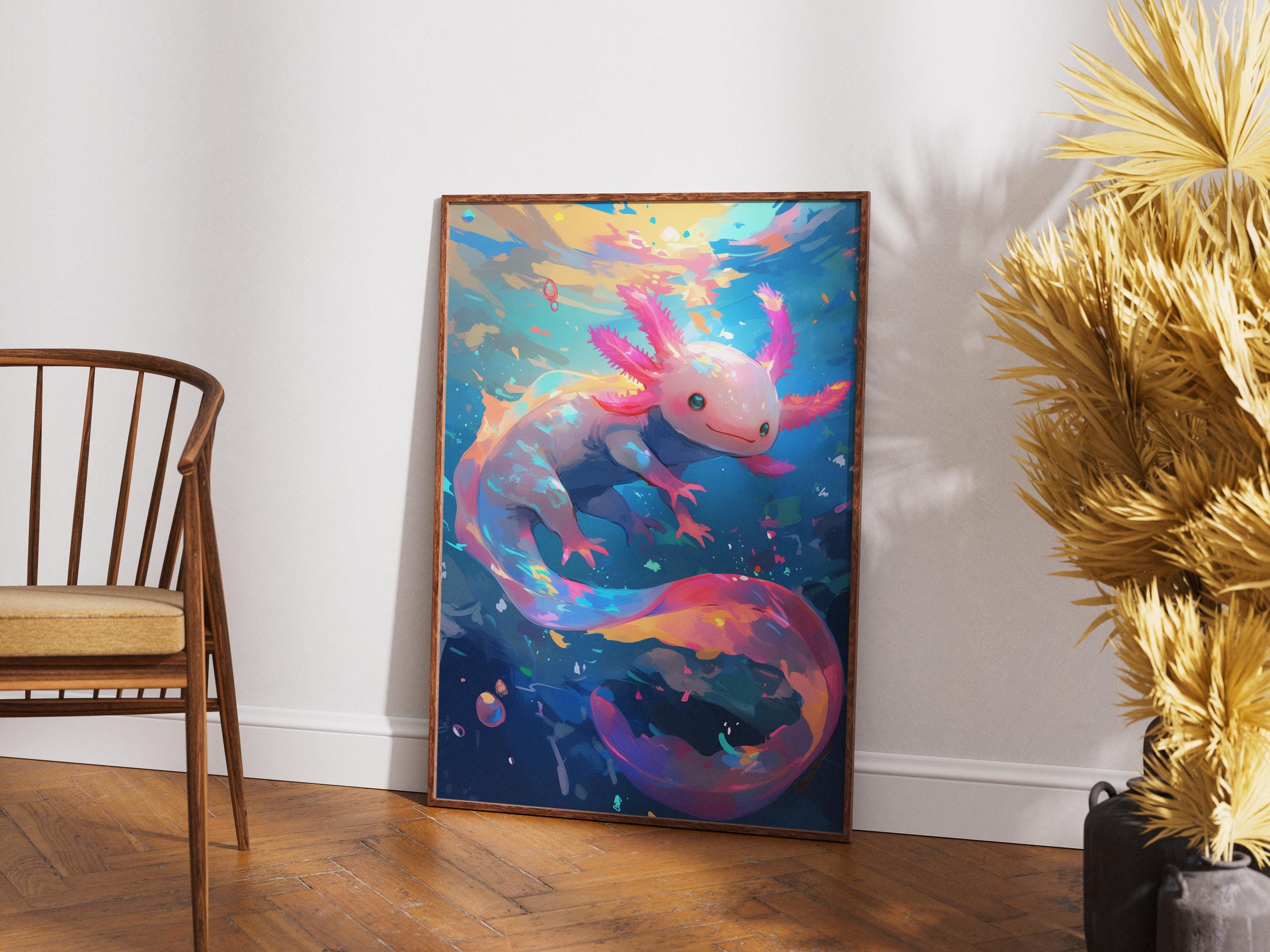 Axolotl Art Print, Gfp Axolotl Poster, Amphibian Art, Axolotl Poster ...