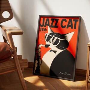 Jazz Cat Wall Art Print: New Orleans Poster, Retro Saxophone Decor ...
